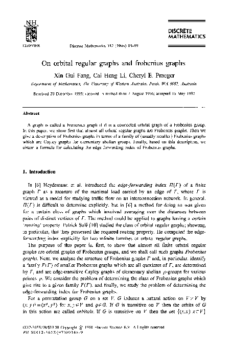 (PDF) On orbital regular graphs and frobenius graphs