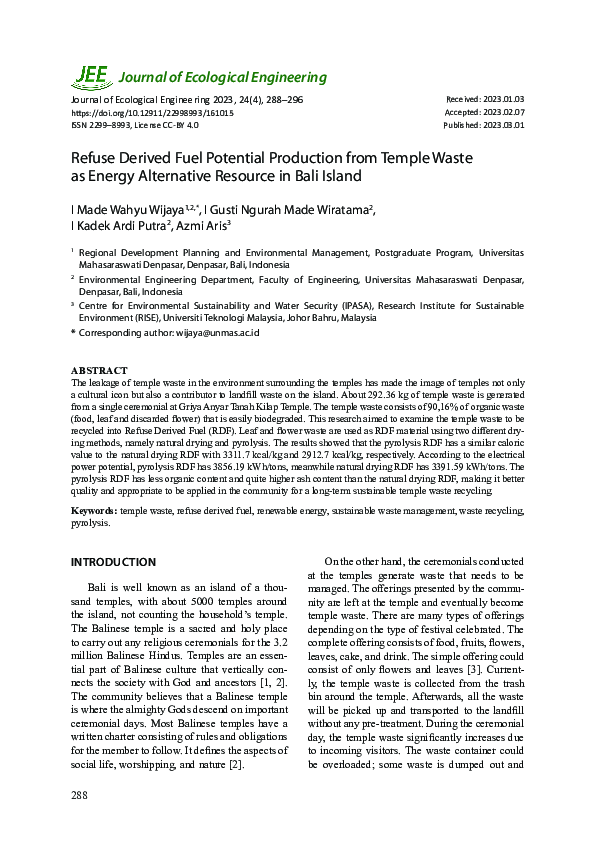 (PDF) Refuse Derived Fuel Potential Production from Temple Waste as ...