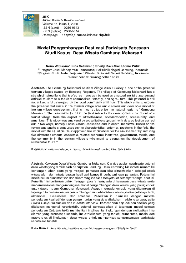 (PDF) Model Pengembangan Destinasi Pariwisata Pedesaan Studi Kasus ...