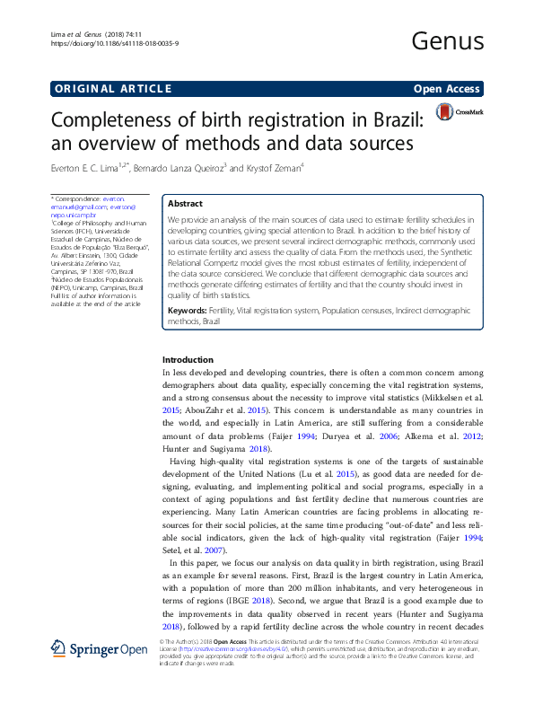 (PDF) Completeness of birth registration in Brazil: an overview of ...