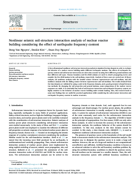(PDF) Nonlinear seismic soil-structure interaction analysis of nuclear reactor building ...