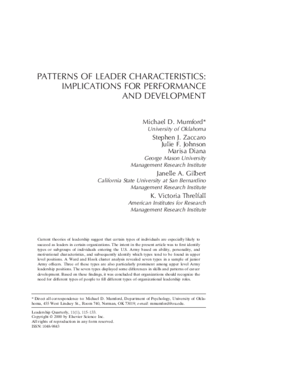 (PDF) Patterns of leader characteristics