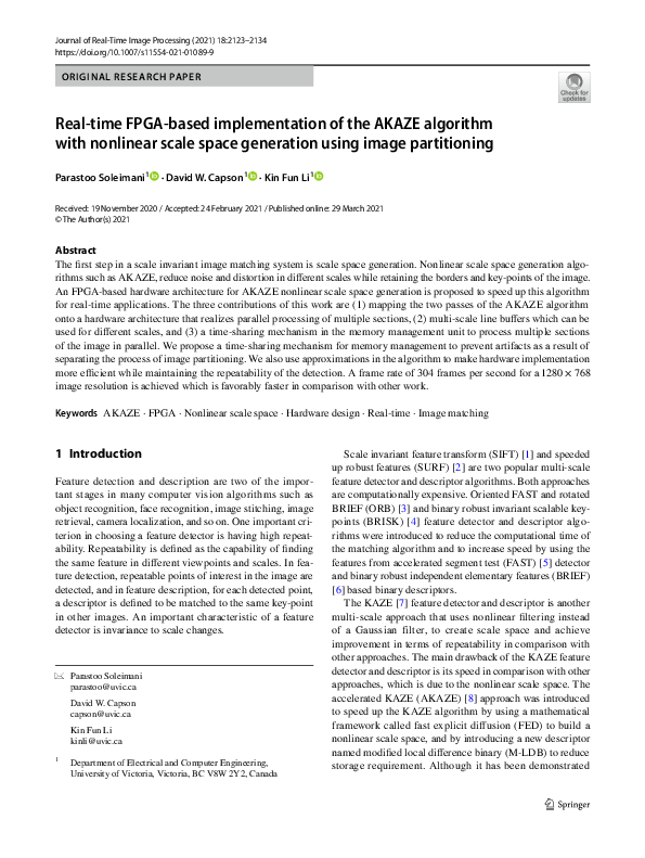 Pdf Real Time Fpga Based Implementation Of The Akaze Algorithm With