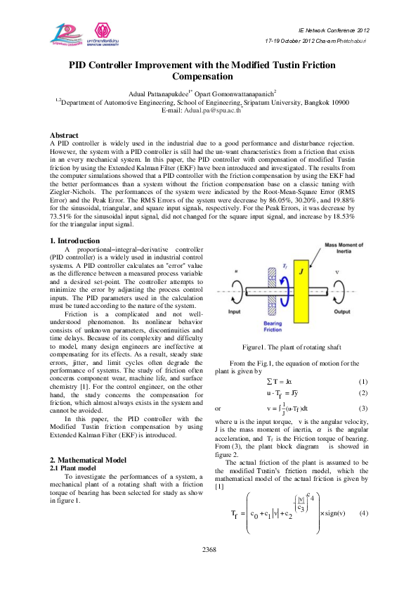(PDF) PID Controller Improvement with the Modified Tustin Friction ...