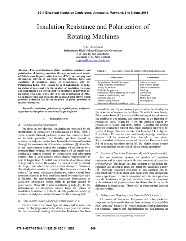 (PDF) Insulation resistance and polarization of rotating machines