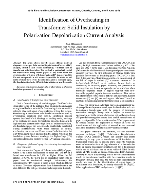 Pdf Identification Of Overheating In Transformer Solid Insulation By Polarization