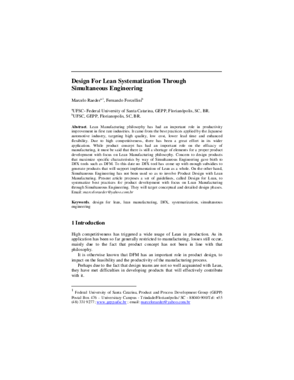 (PDF) Design For Lean Systematization Through Simultaneous Engineering ...
