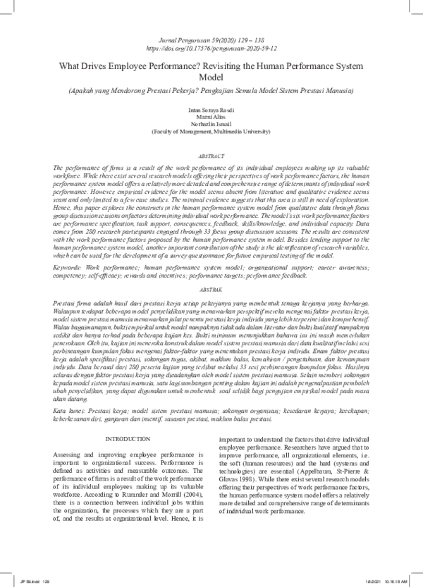 (PDF) What Drives Employee Performance? Revisiting the Human Performance System Model