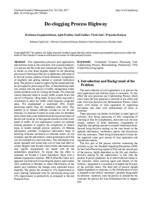 (PDF) De-clogging Process Highway