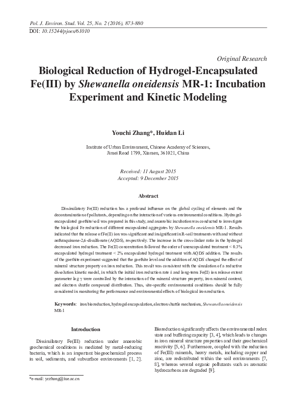(PDF) Biological Reduction of Hydrogel-Encapsulated Fe(III) by ...