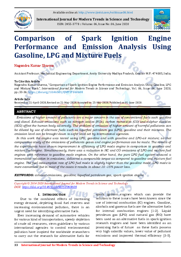 (PDF) Comparison of Spark Ignition Engine Performance and Emission ...