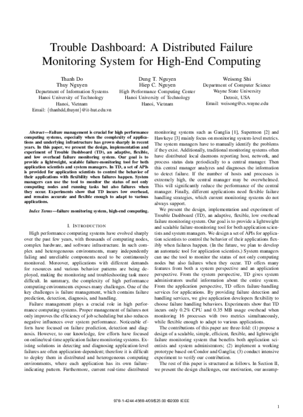 (PDF) Trouble Dashboard: A Distributed Failure Monitoring System for High-End Computing