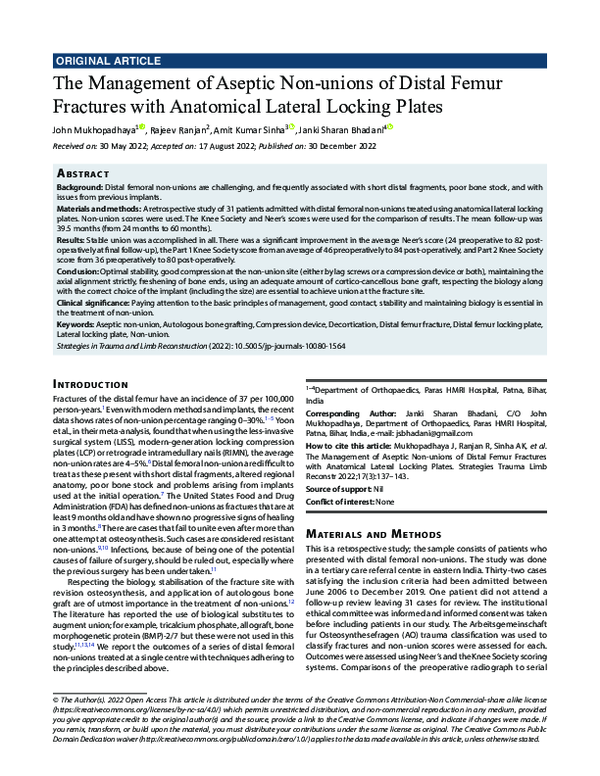 (PDF) The Management of Aseptic Non-unions of Distal Femur Fractures ...