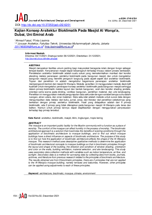 (PDF) Kajian Konsep Arsitektur Bioklimatik Pada Masjid Al Warqa'a, Dubai, Uni Emirat Arab