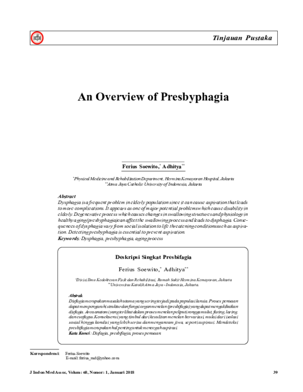 (PDF) An Overview of Presbyphagia