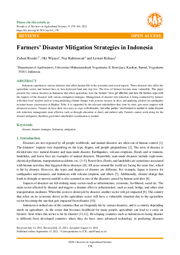 (PDF) Farmers’ Disaster Mitigation Strategies in Indonesia
