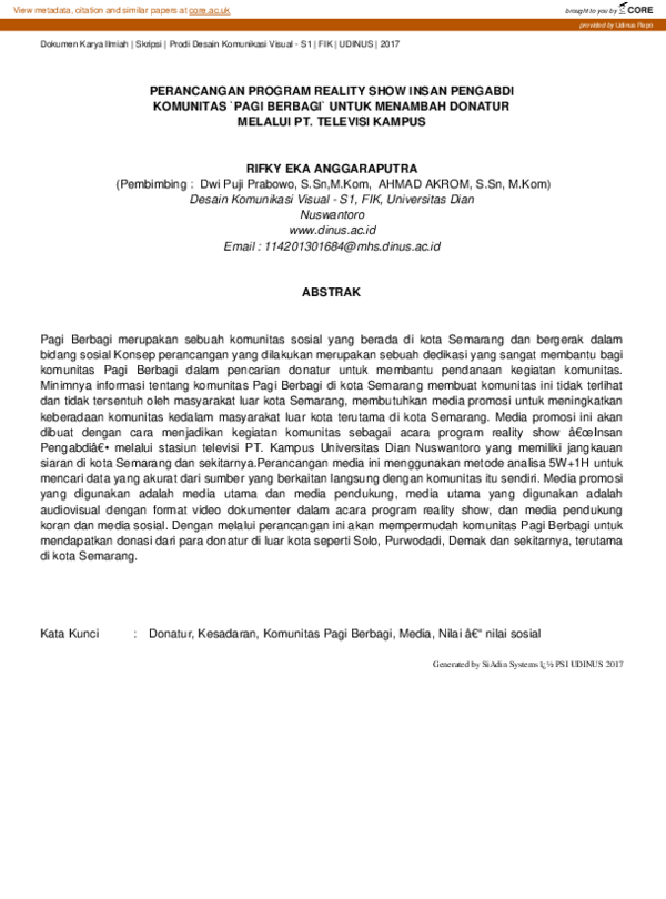 (PDF) Perancangan Program Reality Show Insan Pengabdi Komunitas `Pagi ...