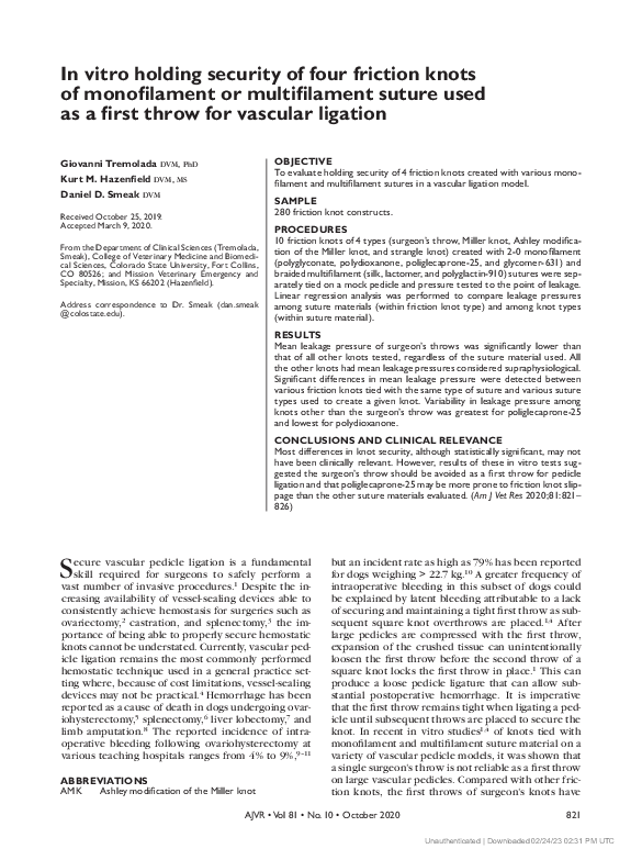 (PDF) In vitro holding security of four friction knots of monofilament ...