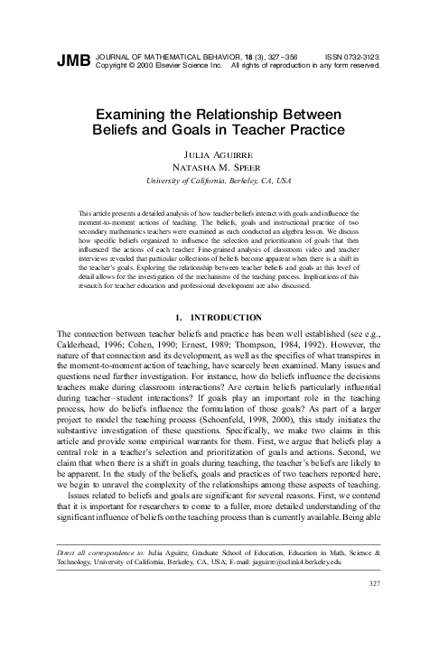 (PDF) Examining the Relationship Between Beliefs and Goals in Teacher Practice