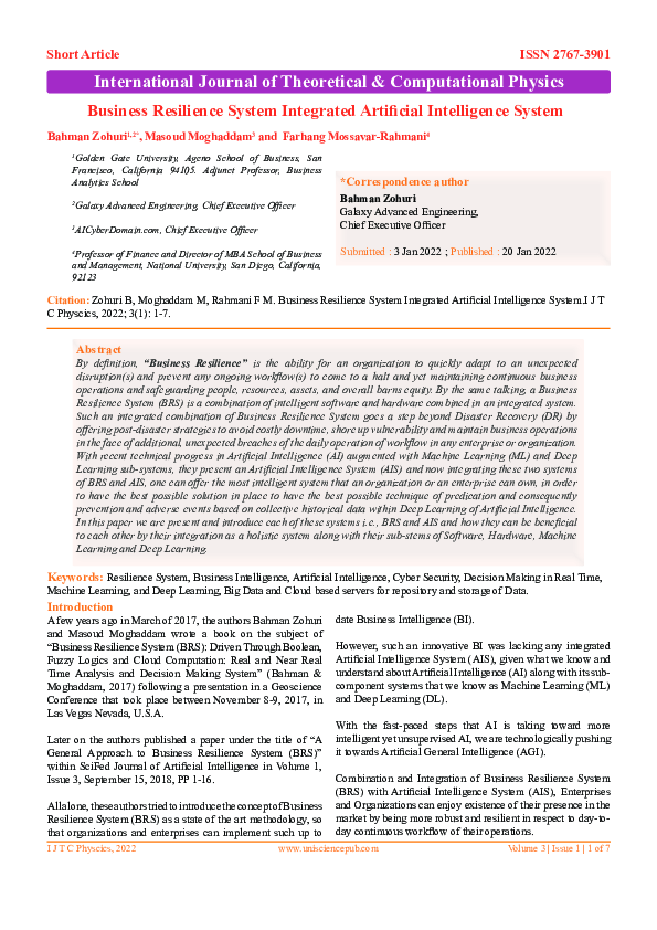 (PDF) Business Resilience System Integrated Artificial Intelligence System