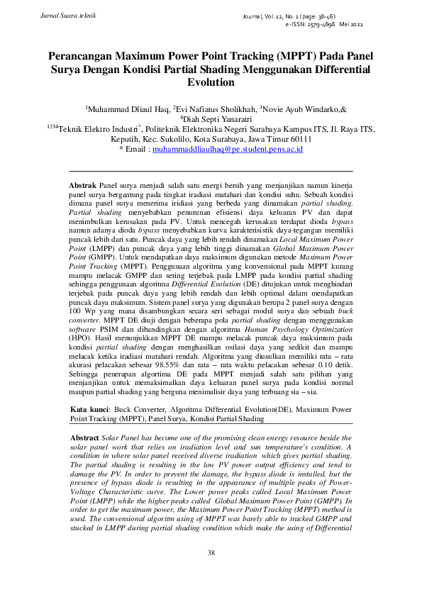 (PDF) Perancangan Maximum Power Point Tracking (MPPT) Pada Panel Surya Dengan Kondisi Partial ...