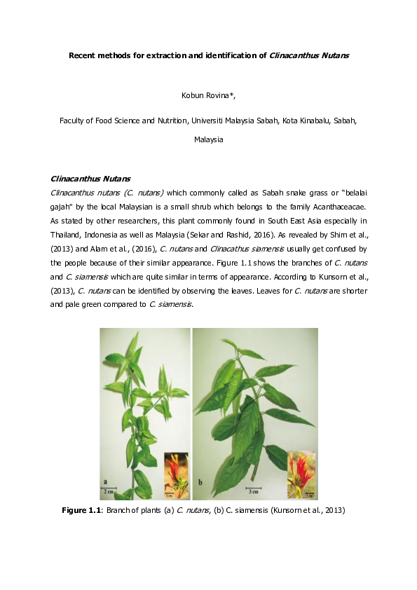 (PDF) Recent methods for extraction and identification of Clinacanthus ...