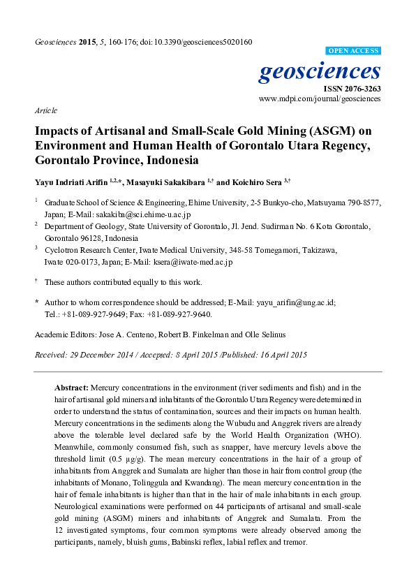 (PDF) Impacts of Artisanal and Small-Scale Gold Mining (ASGM) on ...