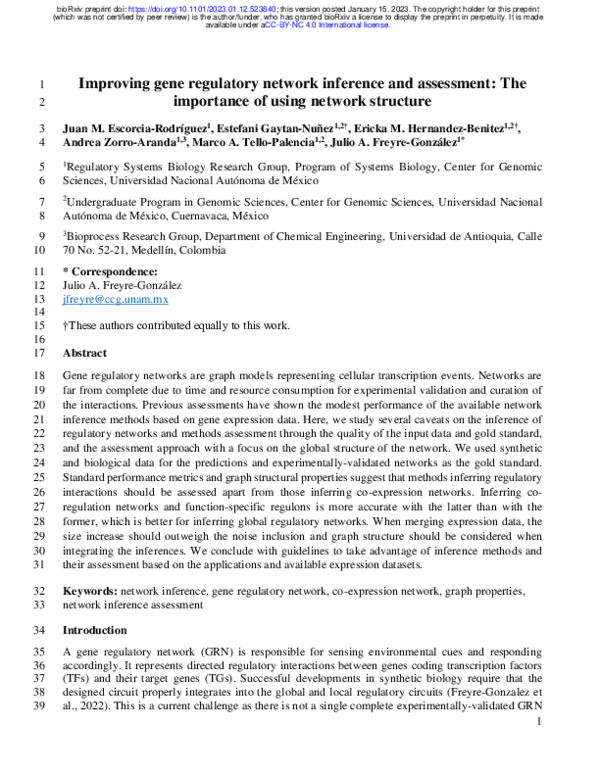 Pdf Improving Gene Regulatory Network Inference And Assessment The Importance Of Using