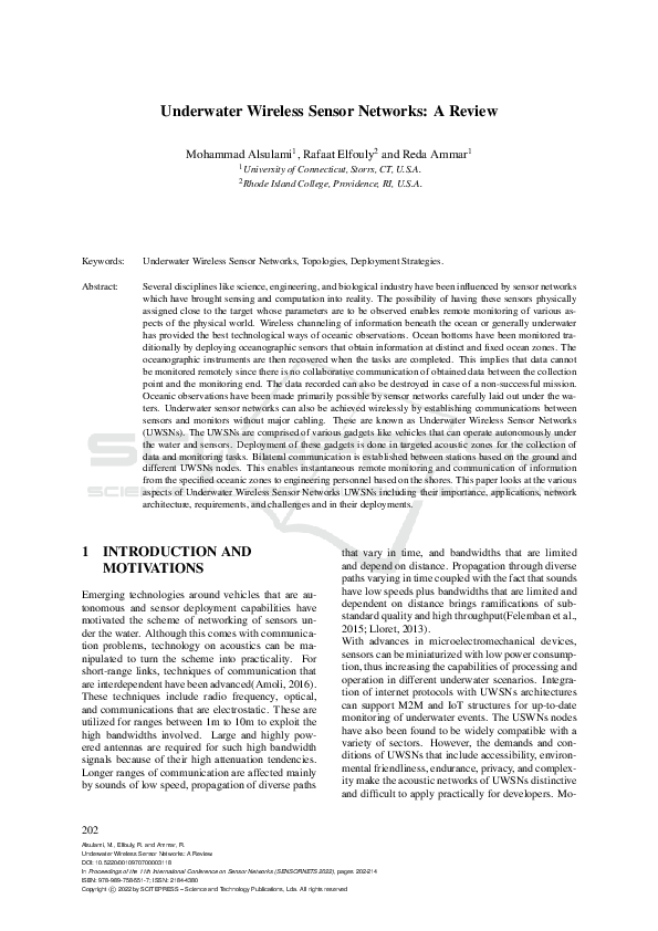 (PDF) Underwater Wireless Sensor Networks: A Review (PDF) Underwater Wireless Sensor Networks: A Review