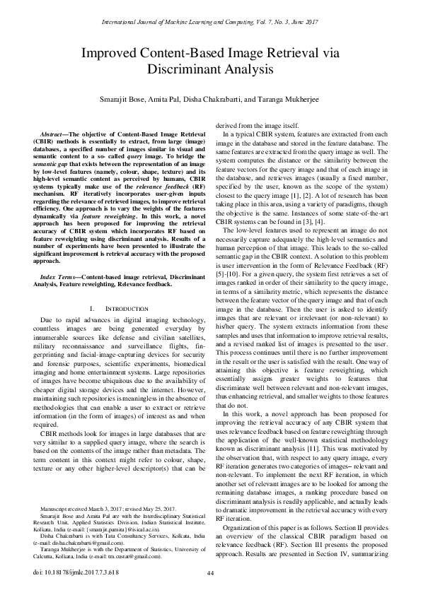 (PDF) Improved Content-Based Image Retrieval via Discriminant Analysis