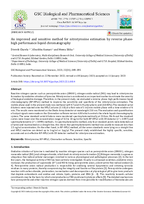 (PDF) An improved and sensitive method for nitrotyrosine estimation by ...