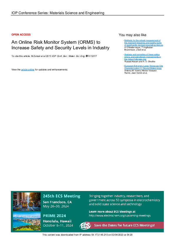 (PDF) An Online Risk Monitor System (ORMS) to Increase Safety and ...