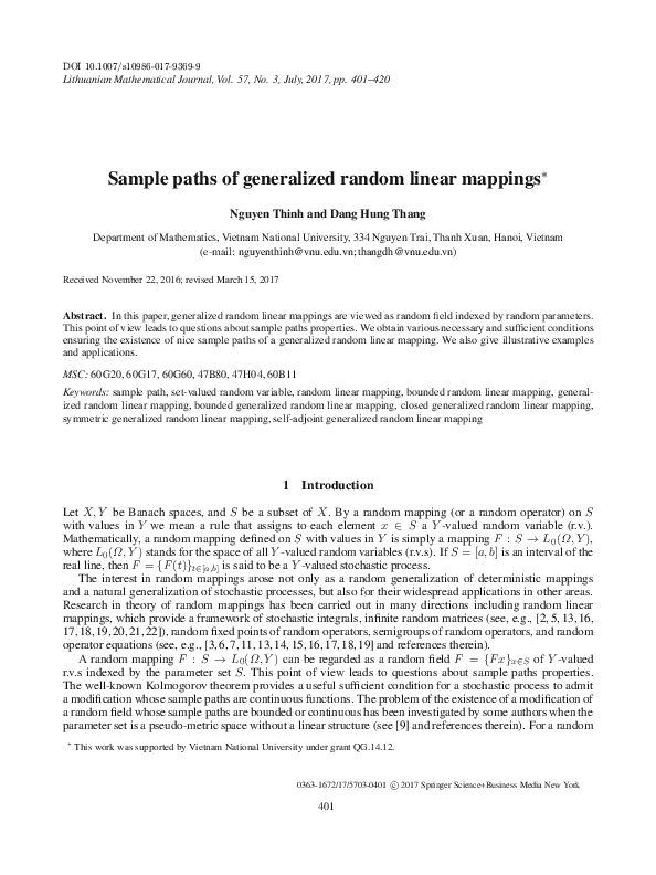 Sample paths of generalized random linear mappings*