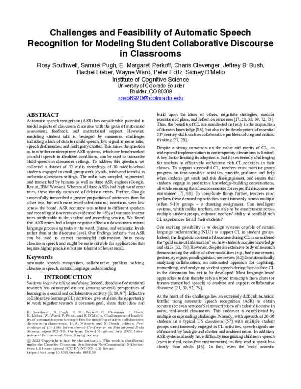(PDF) Challenges and Feasibility of Automatic Speech Recognition for Modeling Student ...