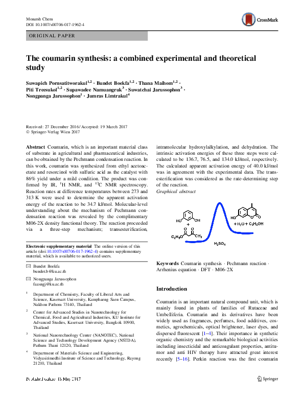 (PDF) The coumarin synthesis: a combined experimental and theoretical study
