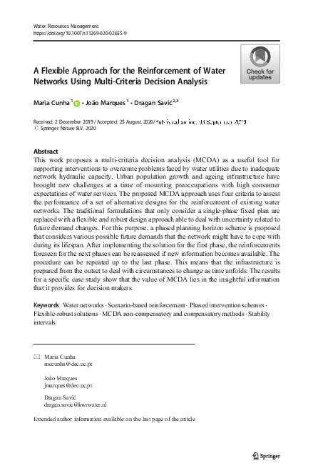(PDF) A Flexible Approach for the Reinforcement of Water Networks Using ...