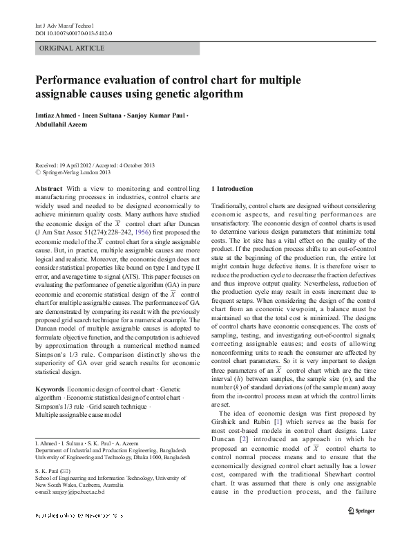 (PDF) Performance evaluation of control chart for multiple assignable causes using genetic ...