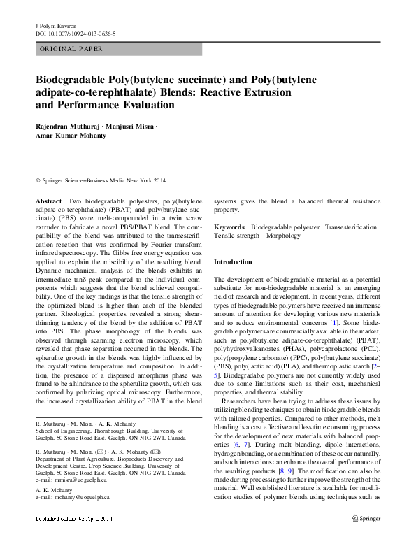 (PDF) Biodegradable Poly(butylene succinate) and Poly(butylene adipate-co-terephthalate) Blends ...