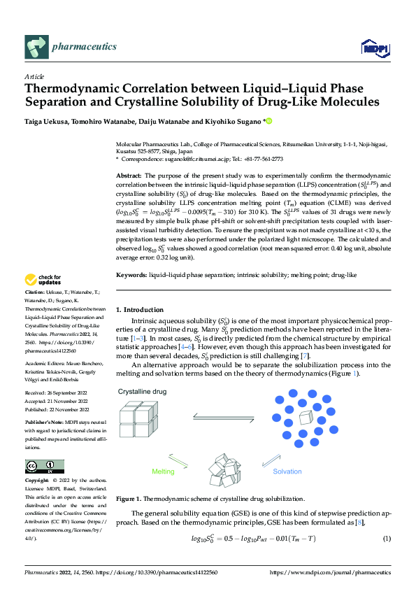 (PDF) Thermodynamic Correlation between Liquid–Liquid Phase Separation and Crystalline ...