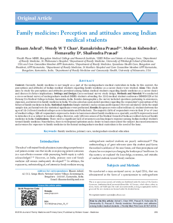 (PDF) Family medicine: Perception and attitudes among Indian medical ...