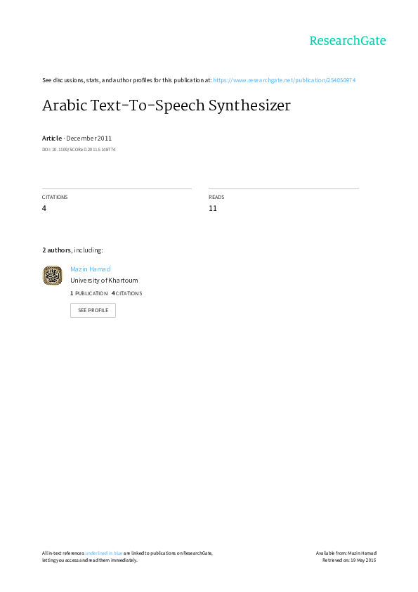 (PDF) Arabic Text-To-Speech Synthesizer | Mustafa Husain - Academia.edu