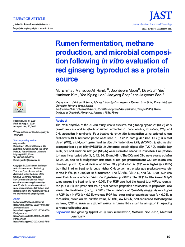 (PDF) Rumen fermentation, methane production, and microbial composition ...