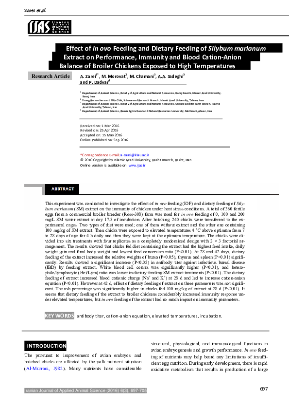 (PDF) Effect of in ovo Feeding and Dietary Feeding of Silybum marianum ...