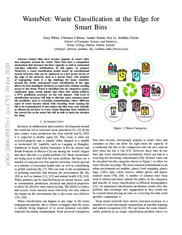 (PDF) WasteNet: Waste Classification at the Edge for Smart Bins