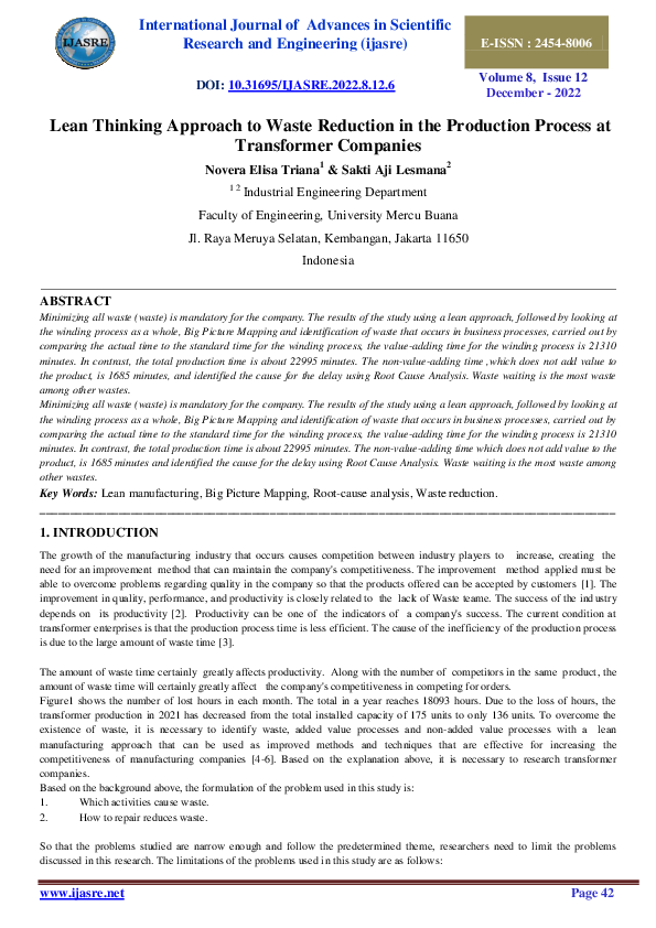 (PDF) Lean Thinking Approach to Waste Reduction in the Production Process at Transformer Companies