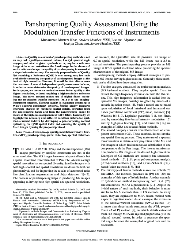 (PDF) Pansharpening Quality Assessment Using the Modulation Transfer ...