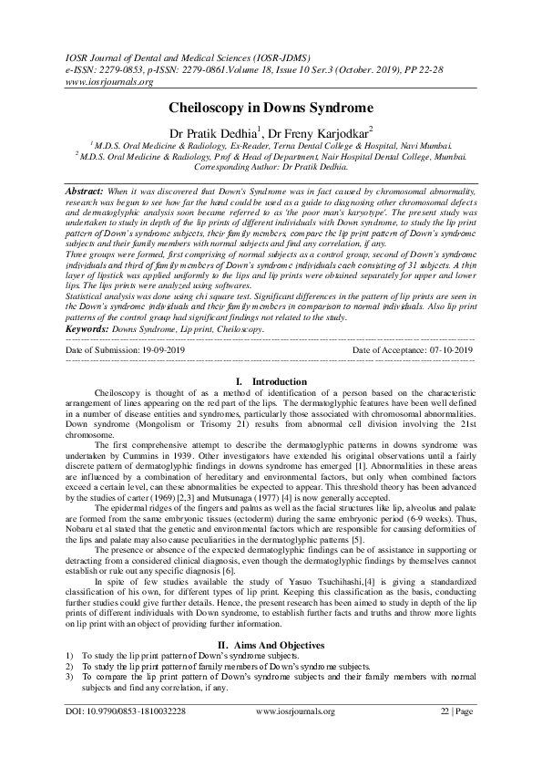 (PDF) Cheiloscopy in Downs Syndrome