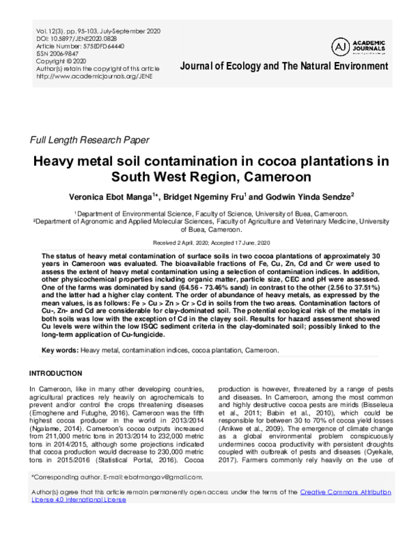 (PDF) Heavy metal soil contamination in cocoa plantations in South West ...