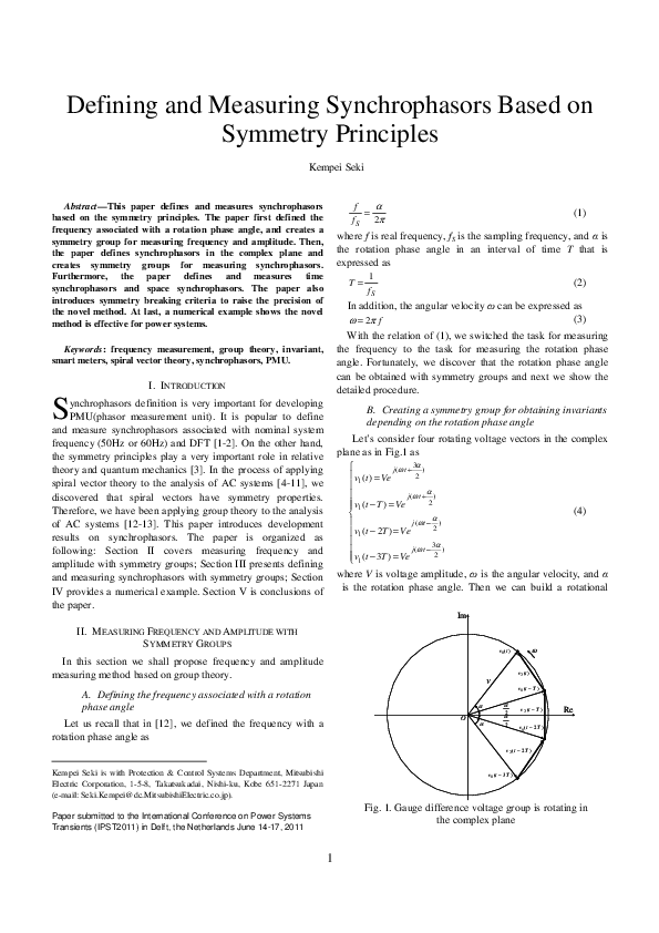 (PDF) Defining and measuring synchrophasors based on symmetry principles