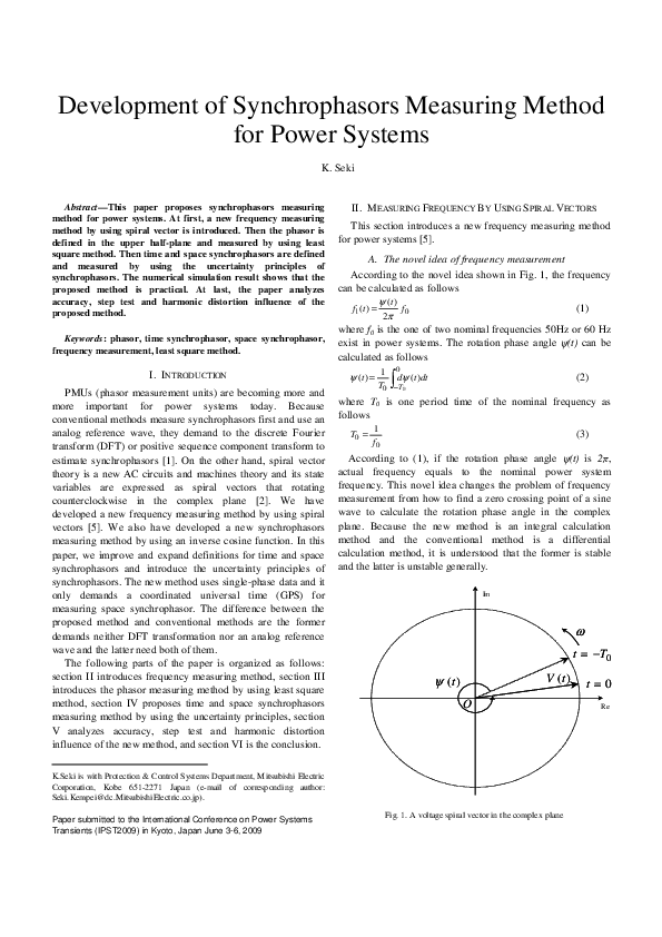Development of Synchrophasors Measuring Method for Power Systems